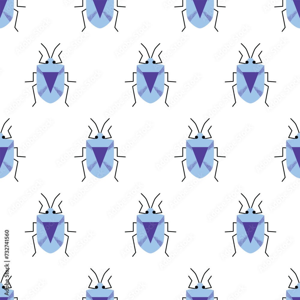Cute cartoon insect characters seamless pattern. Funny happy small bugs ...