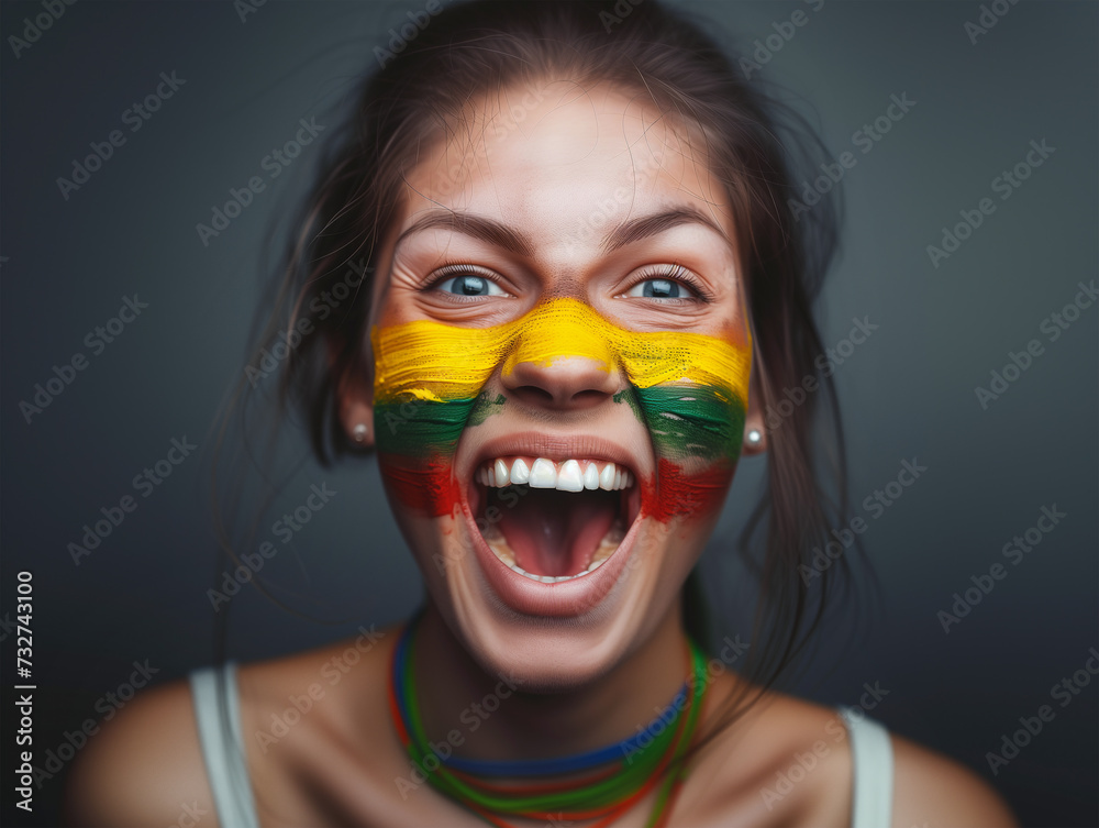 Beautiful girl as a Euphoric National Lithuania Team Fan with painted ...