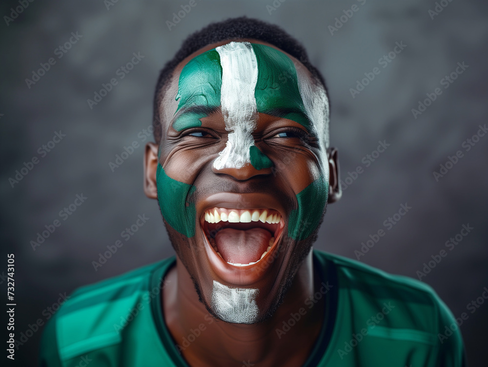 Euphoric National Nigerian Team Fan with painted in country flag colors ...
