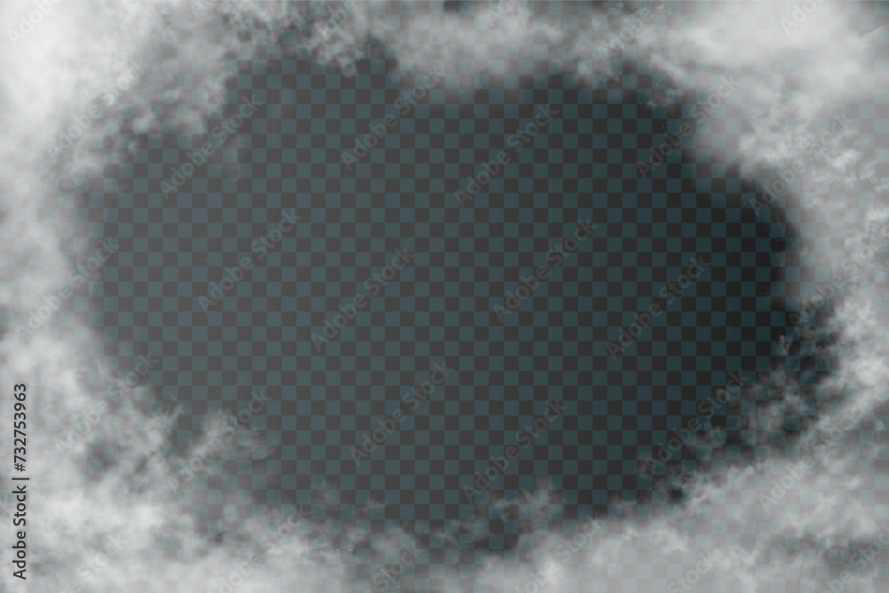 White realistic clouds around the horizontal ractangular frame with ...