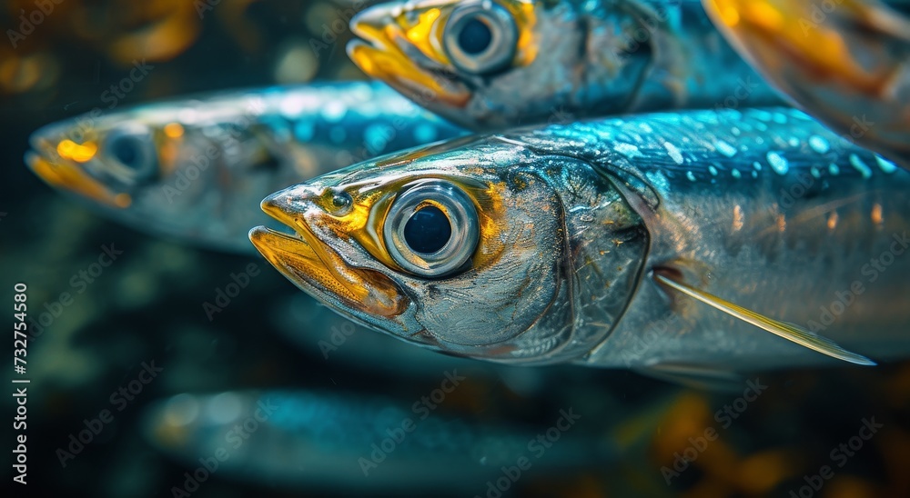 Capturing the intricate details of a sleek sardine, swimming gracefully ...