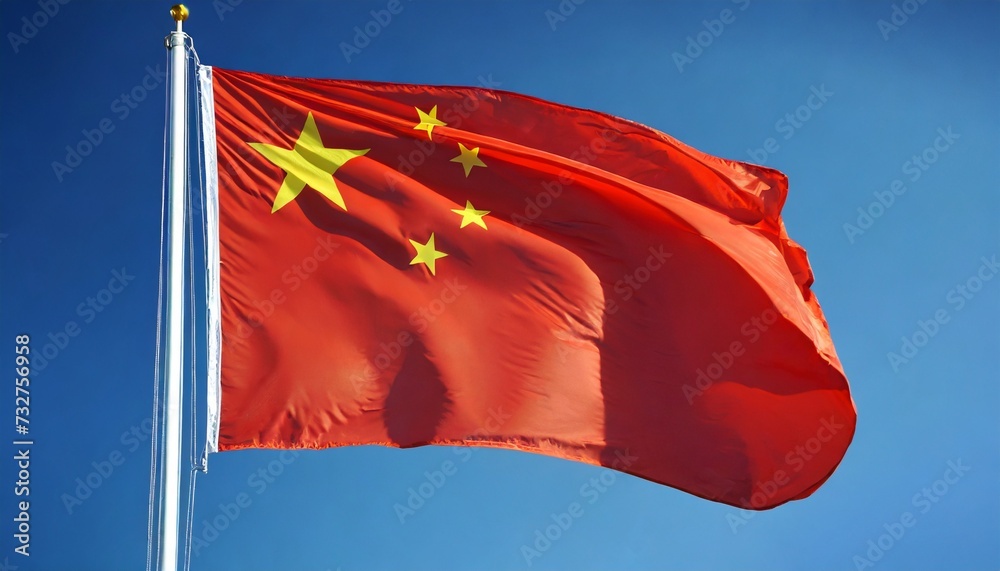 china flag waving against clean blue sky close up with clipping path ...