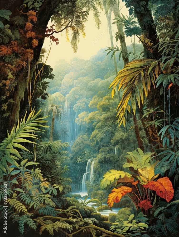 Vintage Tropical Print: Rainforest Canopies Art for a Jungle Scenic ...