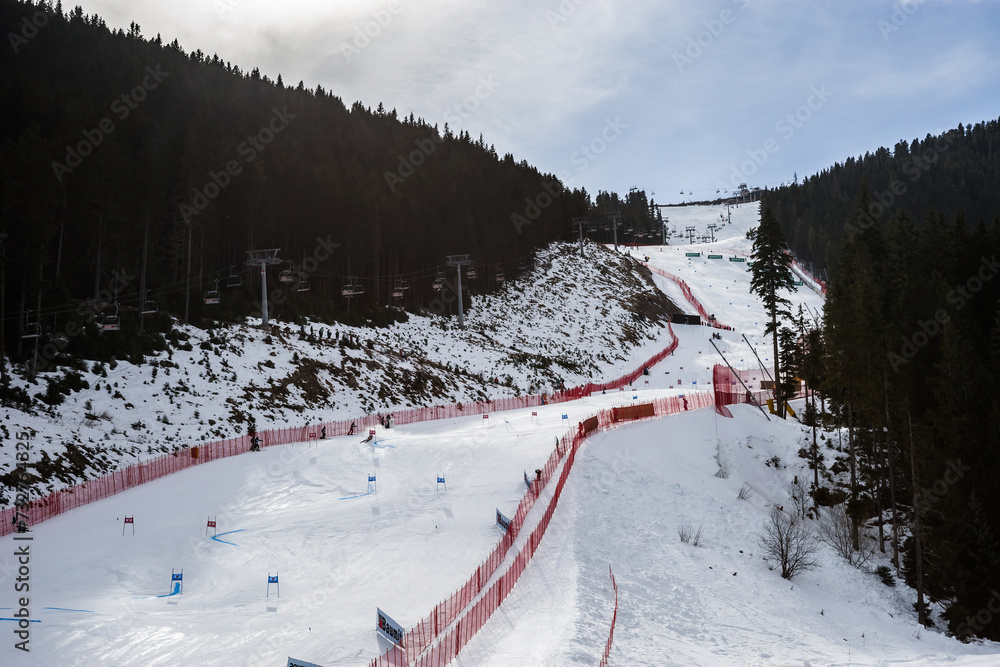 BANSKO, BULGARIA - 10 FEBRUARY 2024: Final part of the "Tomba" ski ...
