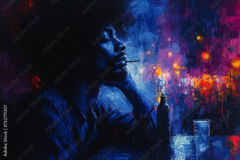 A lone figure immersed in the darkness of the night, his face ...