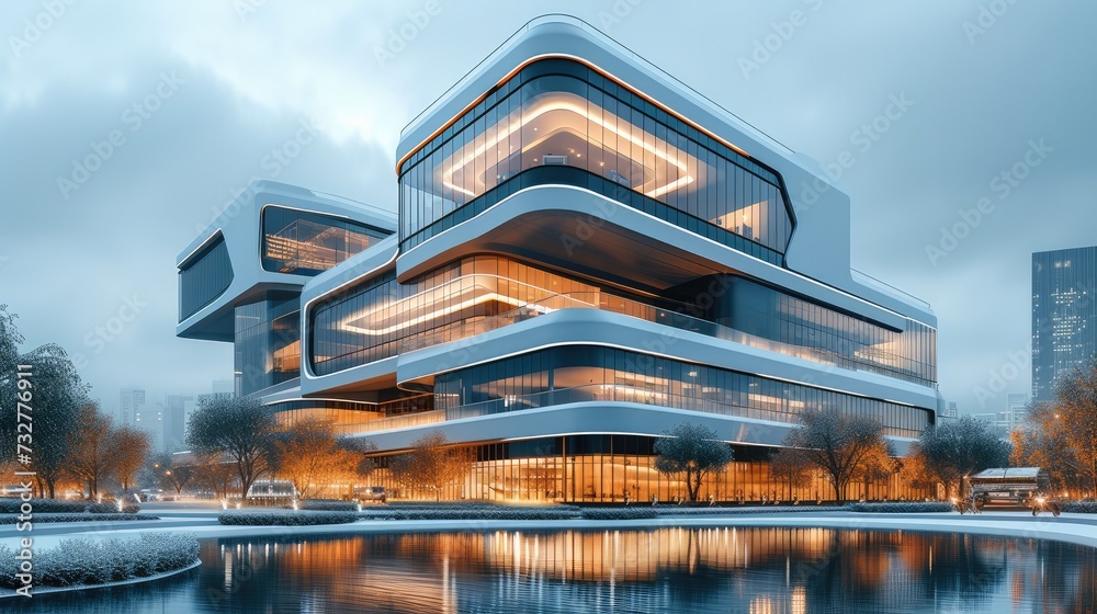 Architectural design renderings, modern style five-story office ...