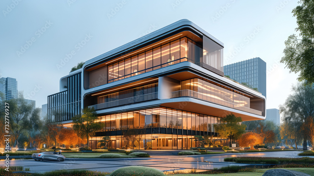 Architectural design renderings, modern style five-story office ...