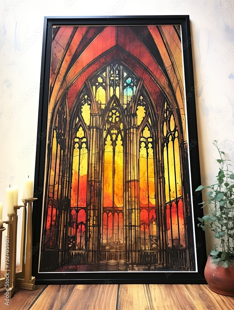 Vintage Church Print | Gothic Cathedral Inside | Stained Glass Artwork ...