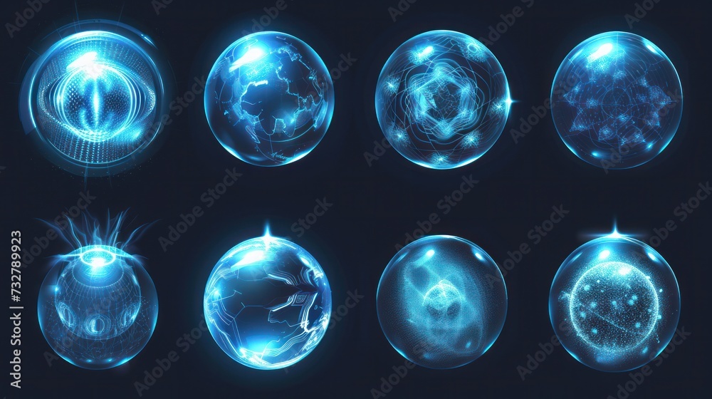 Abstract vector set featuring spherical shields representing energy ...
