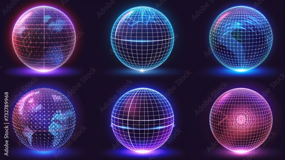Abstract vector set featuring spherical shields representing energy ...