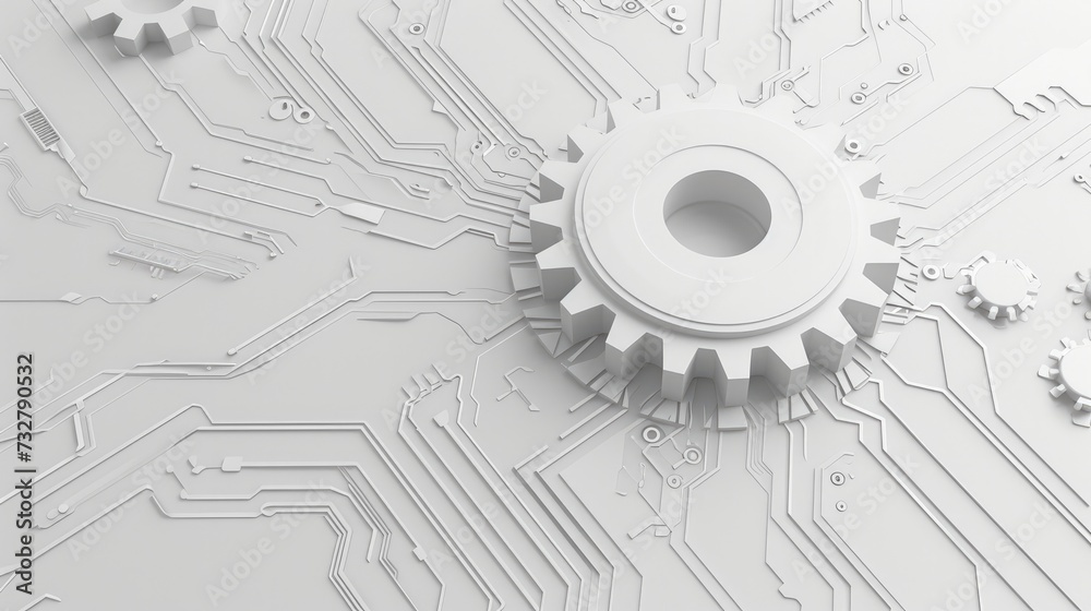 Vector futuristic technology illustration featuring a 3D white paper ...