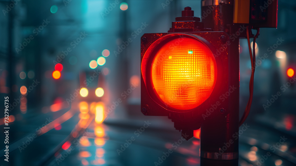 Traffic red light on the blurred city street, stoplight sign Stock ...
