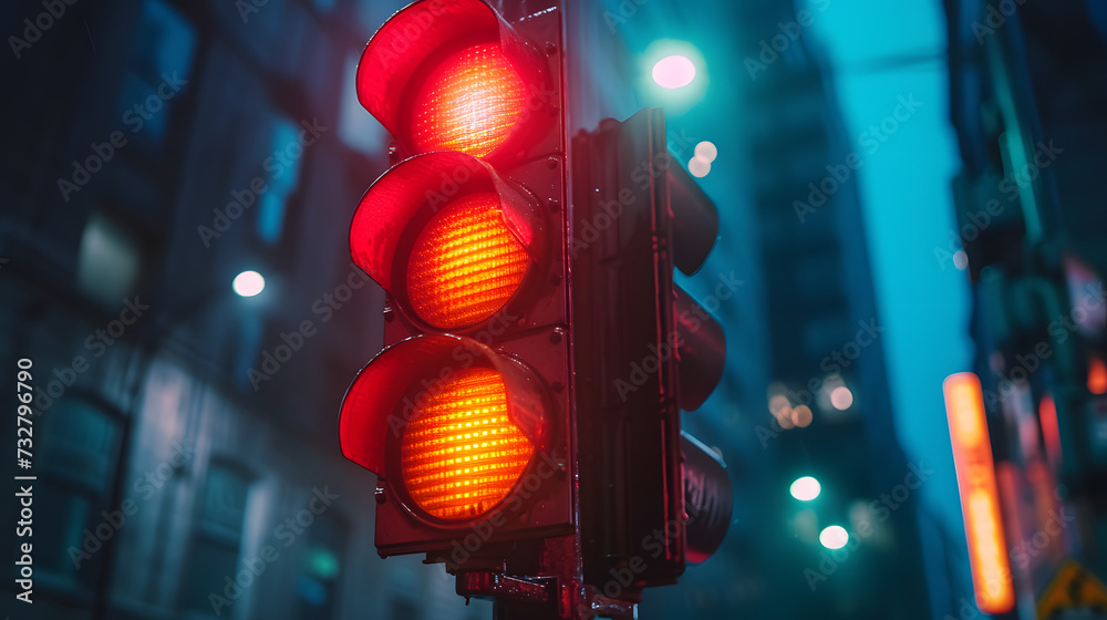 Traffic red light on the blurred city street, stoplight sign Stock ...