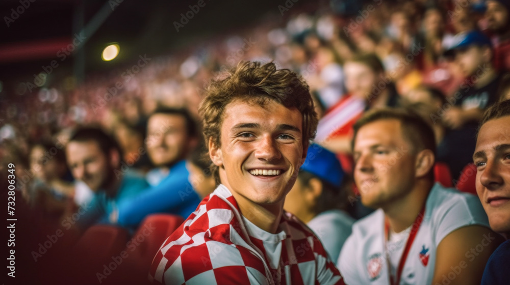Croatian football soccer fans in a stadium supporting the national team ...