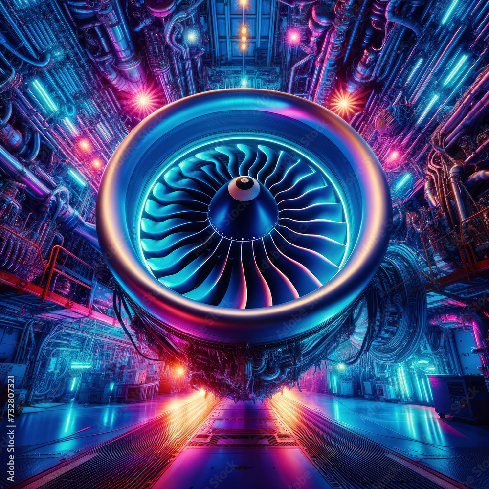 Captivating aircraft jet engine fan blades with intricate blue and ...