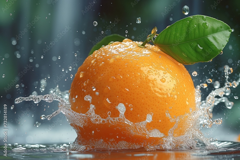 Fresh juicy whole orange fruit dynamically fell into the water making ...
