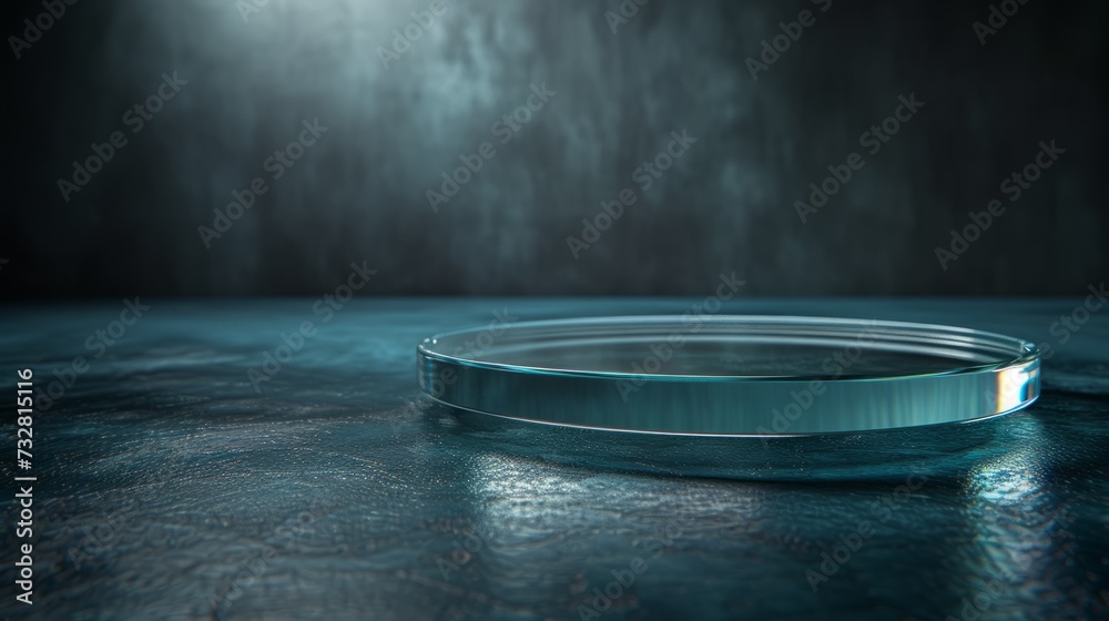 Dark background with clear glass base. Suitable for product display The ...