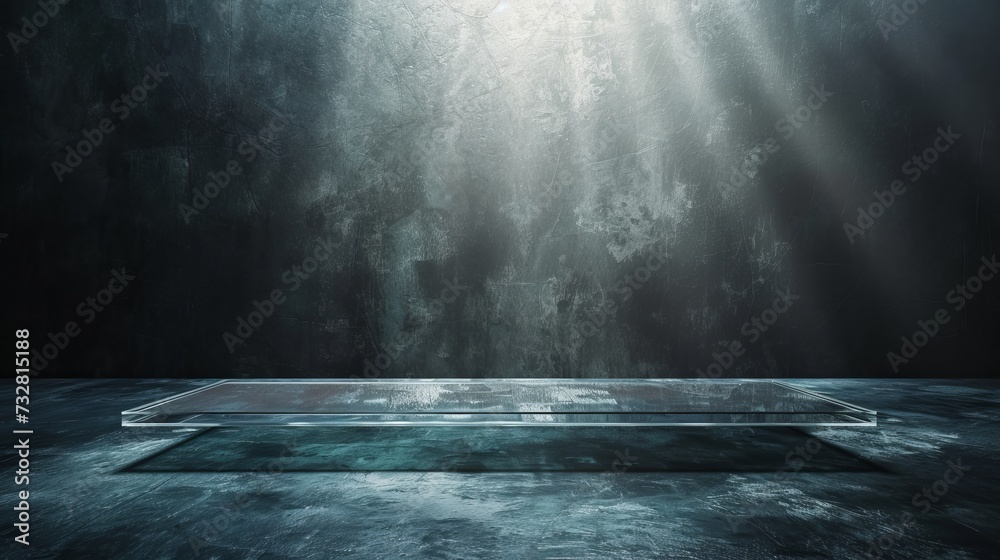 Dark background with clear glass base. Suitable for product display The ...