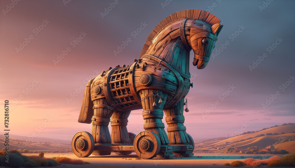 Trojan Horse: Realistic and detailed depiction of a weathered artifact ...