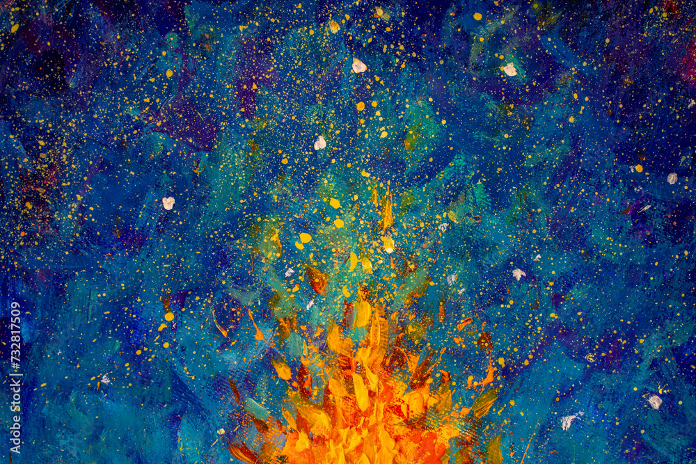 Abstract fire oil painting illustration. Flames of a bonfire against ...