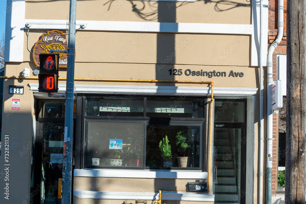 exterior building facade window and sign of Pho Rùa Vàng Golden Turtle ...