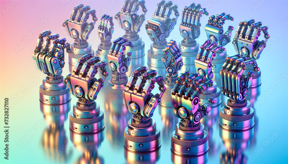 Futuristic robotic grippers with Y2K aesthetics and tranquil chromatic ...