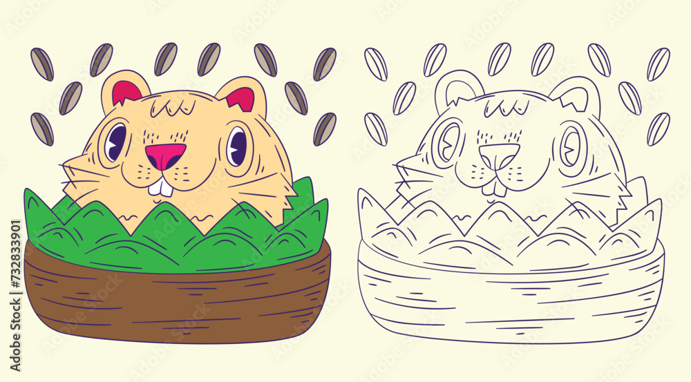 cute animal doodle illustration for coloring page drawing book Stock ...