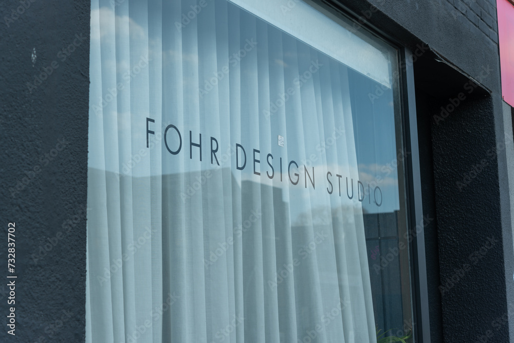 exterior window display with curtain and sign for FOHR Design Studio ...