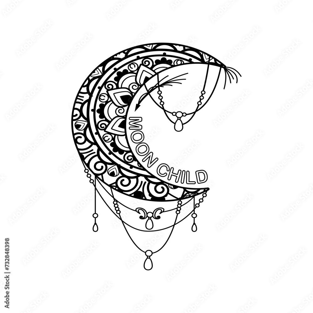 half moon vector image embroidered with arabesques and hanging jewels ...