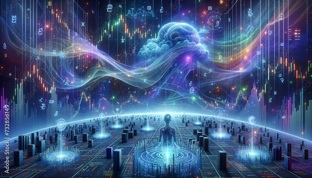 Surreal Algorithmic Trading: Ethereal stock market floor with dancing ...