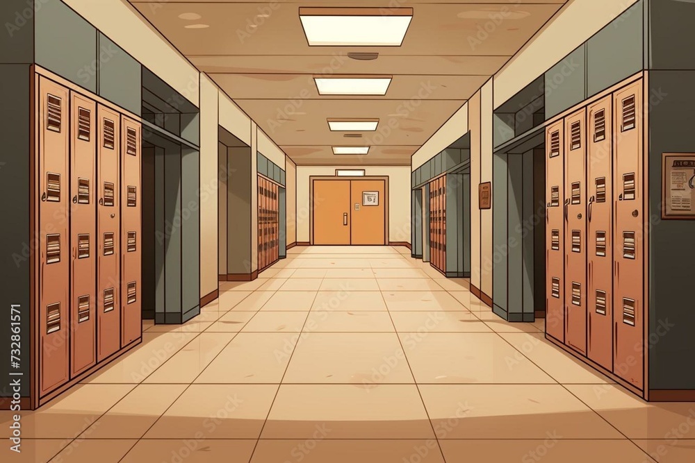Illustration of a hallway with lockers in a cartoon style. Generative ...
