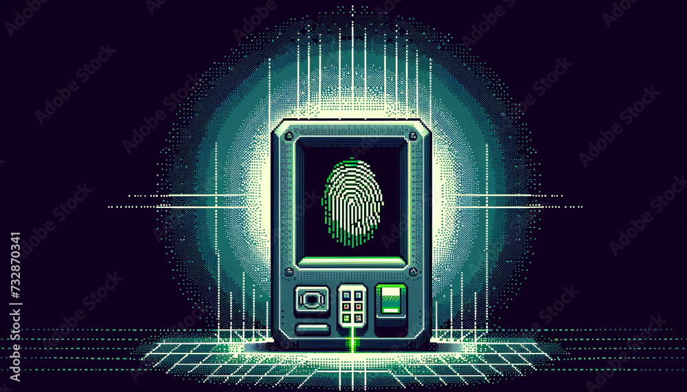 Retro pixel art fingerprint scanner with 80s video game charm. Stock ...