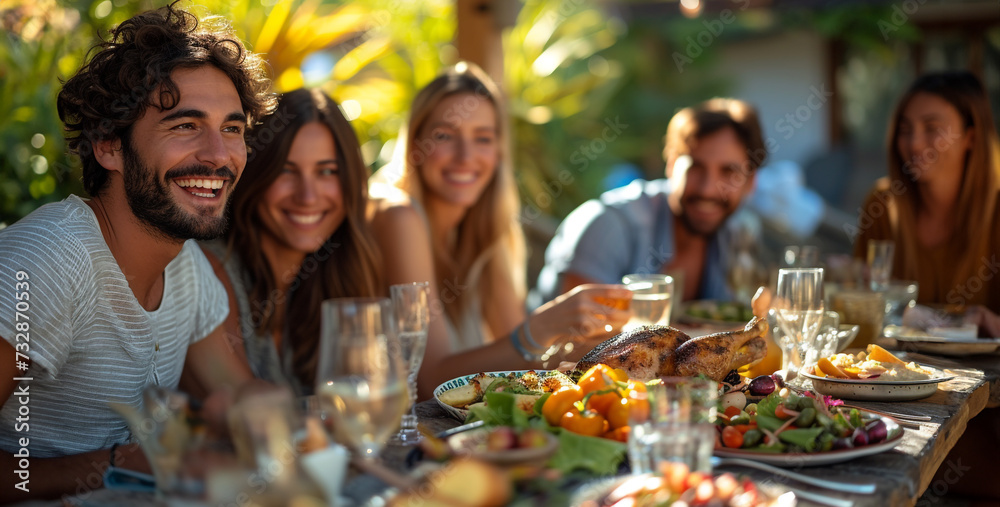 Produce a high-resolution photograph of a diverse group of friends ...