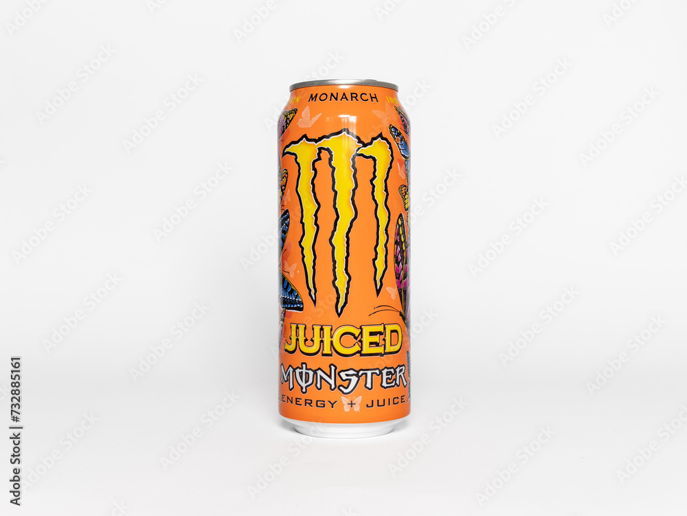 DRESDEN, GERMANY - 10. April 2023: Monster Energy Monarch beverage. The ...