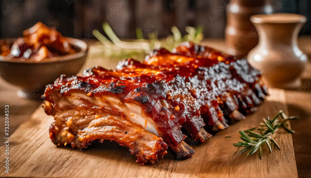 close up shot of BBQ Ribs, for BBQ Ribs sellers, for restaurant menu ...