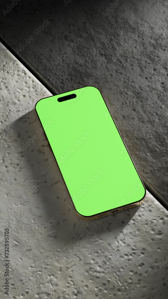 Gold Yellow Phone Android Mockup with Green screen Chroma key on a ...