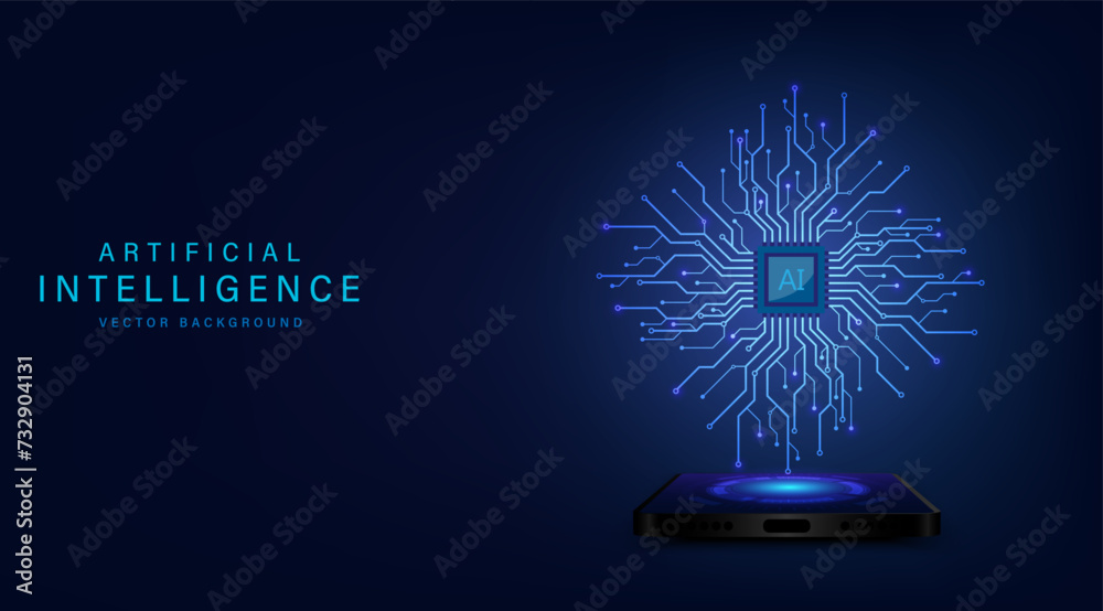 Artificial intelligence technology circuit on smartphones. Technology abstract background ...