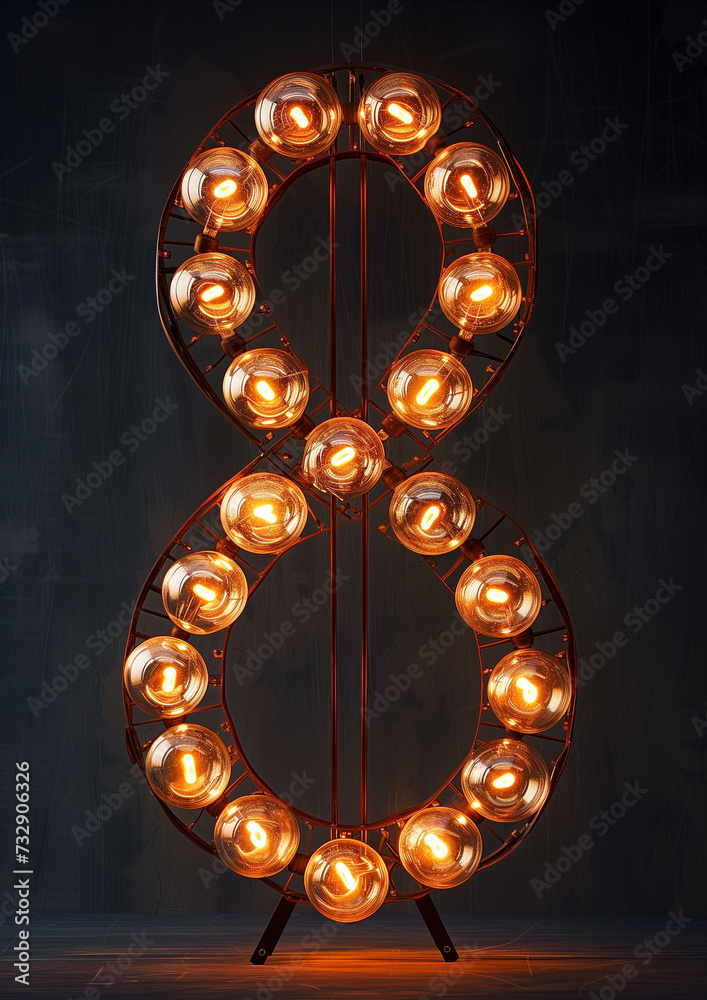 Womens day concept. A retro-styled light bulb number 8 made of metal ...