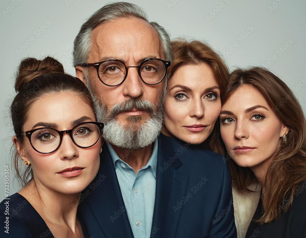 55 years old man with round glasses and beard, in the middle of two ...