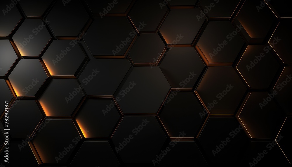 Luxury hexagonal abstract black metal background with golden light ...