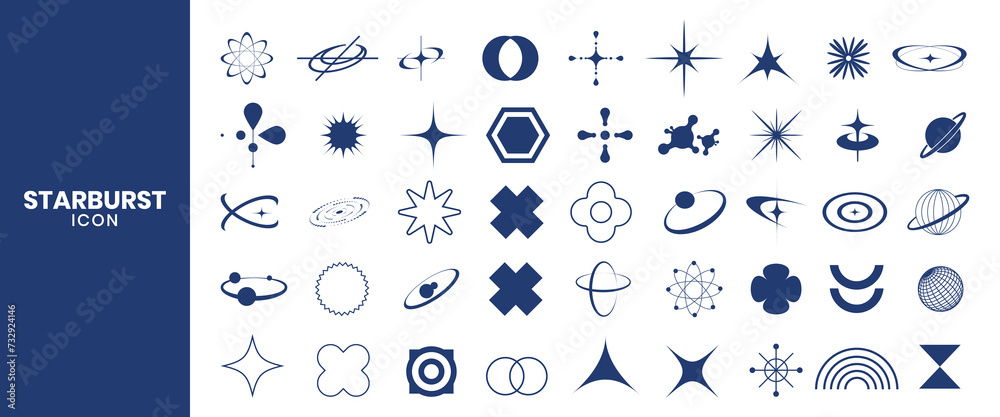 Retro futuristic sparkle icons collection. Set of star shapes. Vector set of Y2K stars ...