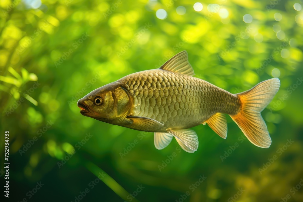 Underwater close up photography of a beautiful freshwater fish in a ...