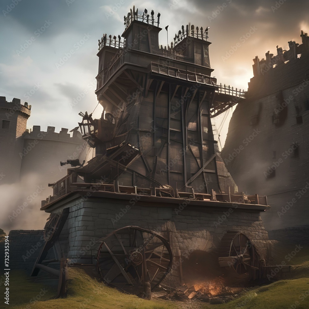 Epic siege engine, Massive siege engine unleashing devastation upon a ...