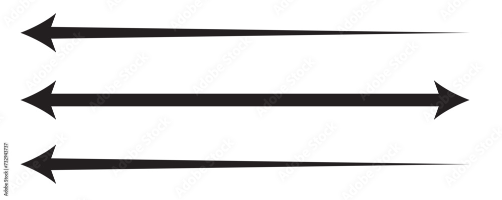 Horizontal long straight arrow signs. Black pointer, direction ...