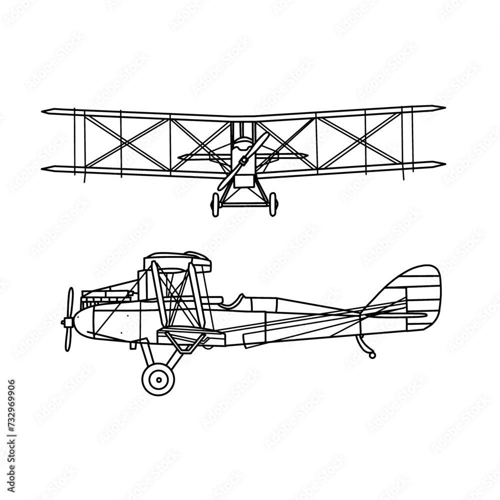 Technical sketch drawing Illustration of 1900's vintage aircraft line ...
