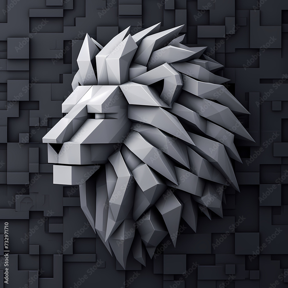 Colorful flat vector logo of a lion head, pixel art, monochrome ...