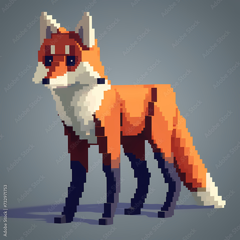 Flat vector logo of a fox, pixel art, monochrome background, design ...