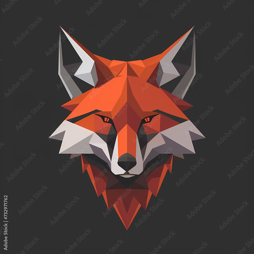 Flat vector logo of a fox head, pixel art, monochrome background ...