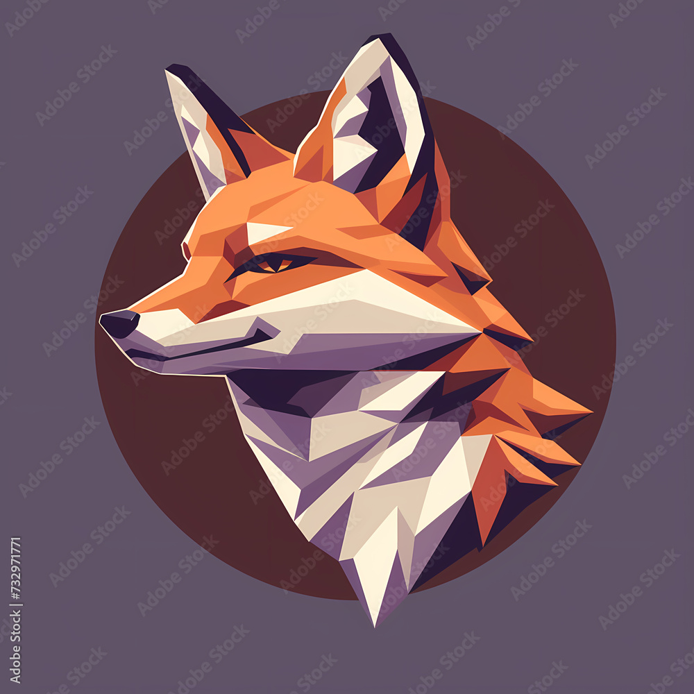 Flat vector logo of a fox head, pixel art, monochrome background ...