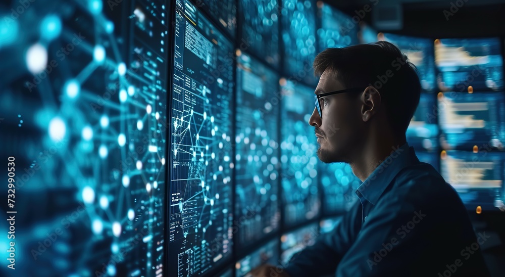 A focused data analyst observing and interpreting complex data ... A focused data analyst observing and interpreting complex data ...